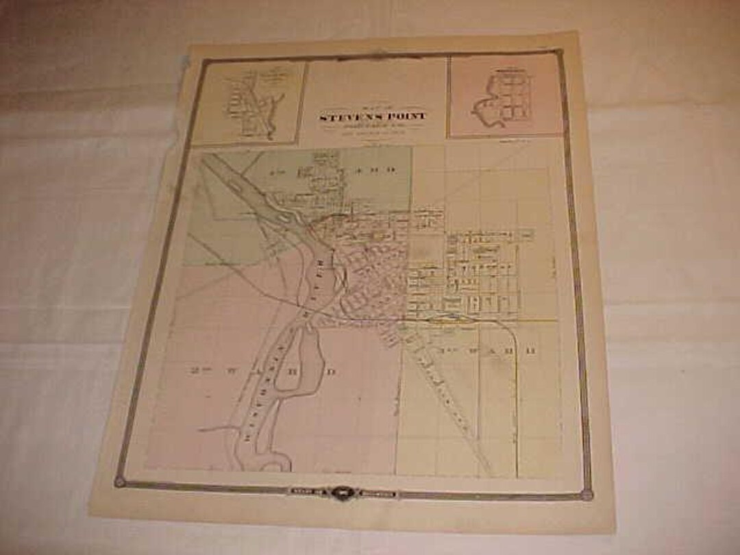 1878 Wisconsin Hand Colored Plat Map - City of Stevens Point and Plats ...