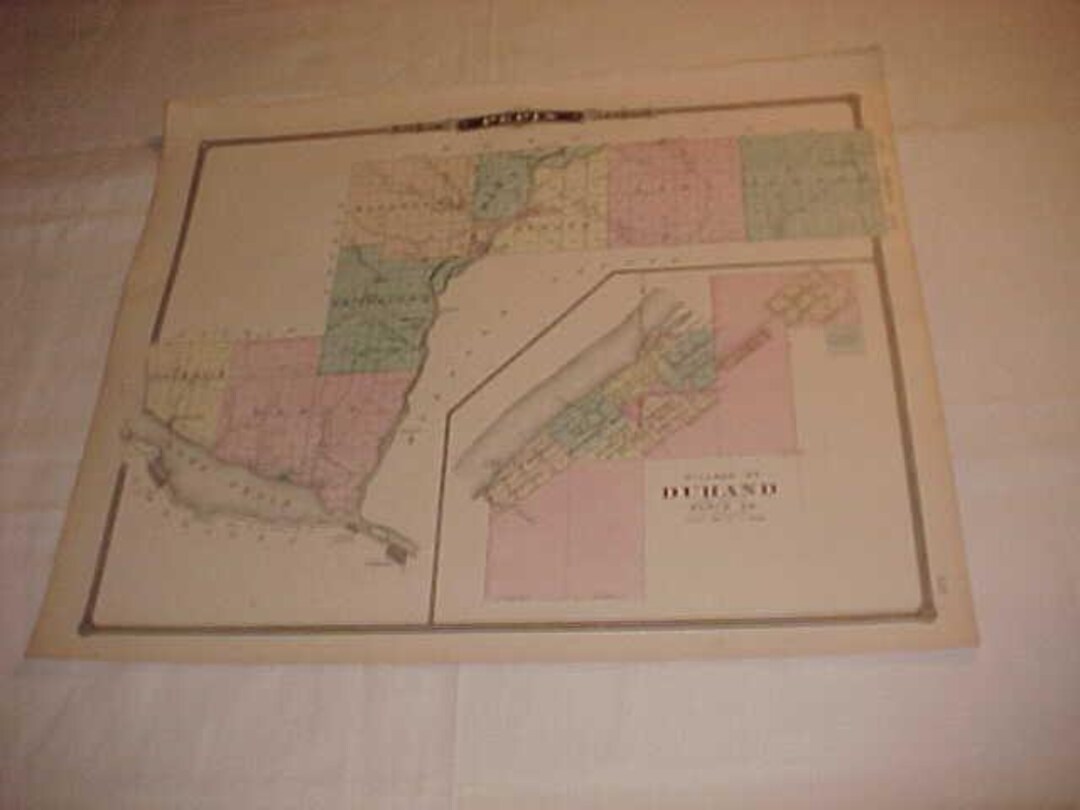 1878 Wisconsin Hand-colored Plat Map: Durand, Pepin, Ellsworth, Pierce ...