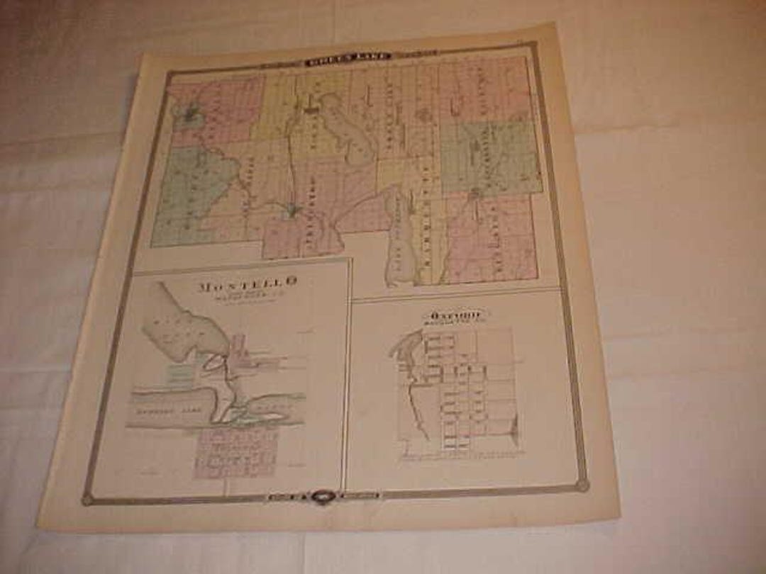 1878 Wisconsin Hand Colored Plat Map - City of Ripon and Villages of ...