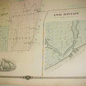 1878 Wisconsin Hand Colored Plat Map Oconto County southern Part ...