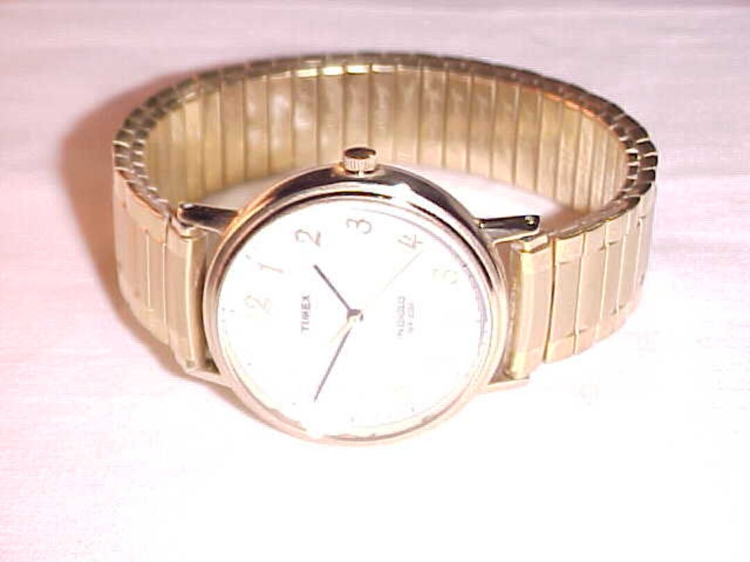 Timex Gold Indiglo Watch With Gold Seidel Flex Band Working Condition ...