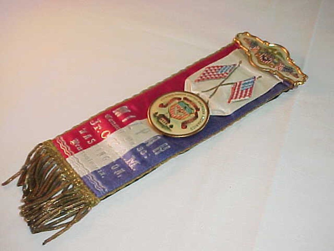 Junior Order United American Mechanics Ribbon Pin With Badge Jr. O.U.A ...