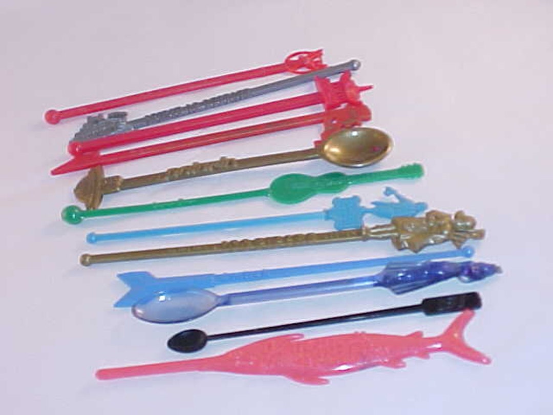12 Plastic Cocktail Mixing Sticks Figural and Advertising Cocktail ...