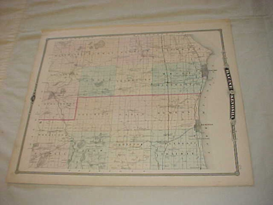 1878 Wisconsin Hand Colored Plat Map - Waukesha County - Cities of ...