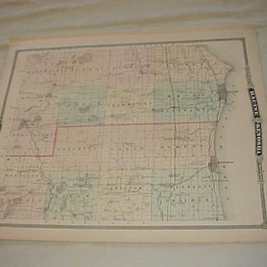 1878 Wisconsin Hand Colored Plat Map Waukesha County Cities of Elkhorn ...