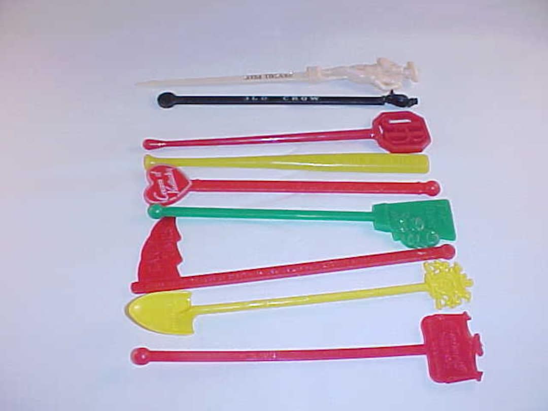 9 Plastic Cocktail Mixing Sticks Figural and Advertising Cocktail ...