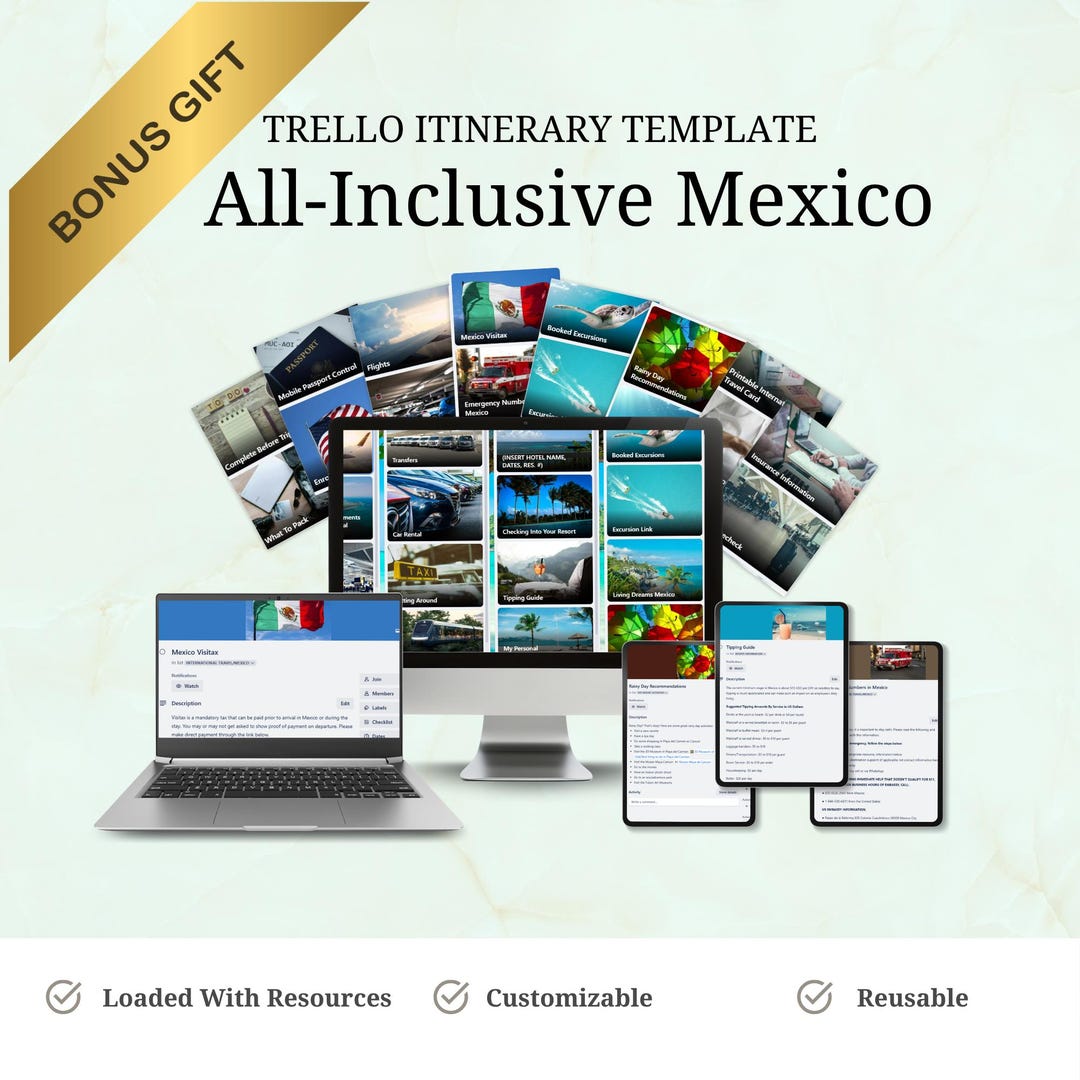Mexico Travel Itinerary Trello Template for Travel Agents (digital ...