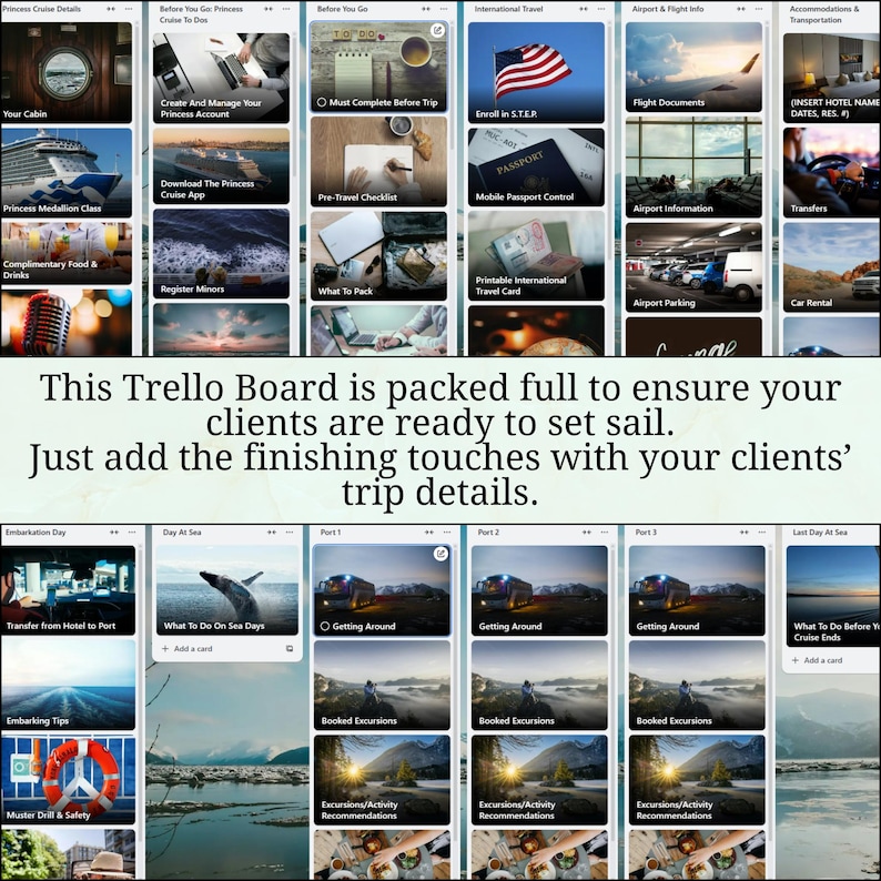 Princess Cruise Travel Itinerary Trello Template for Travel Agents ...