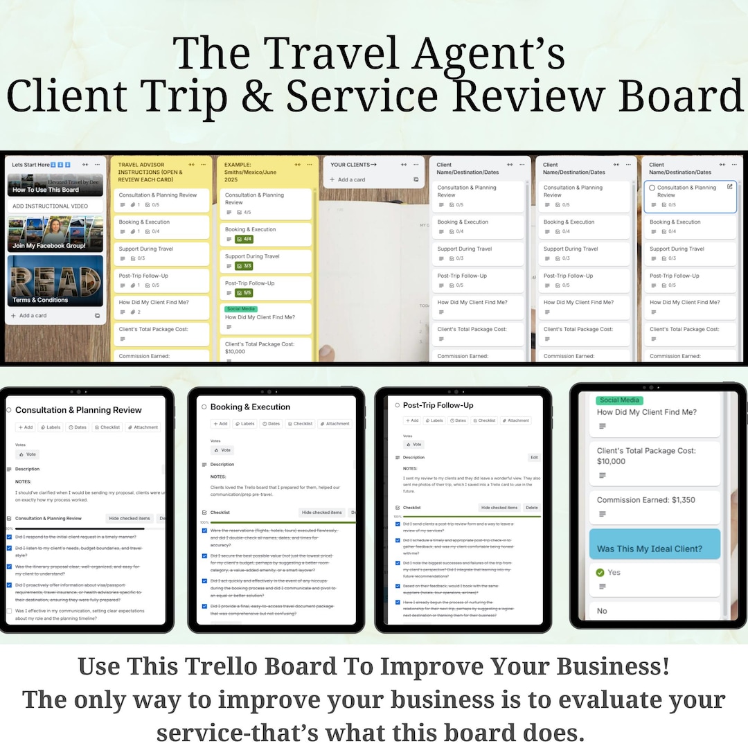 Travel Agent Client Experience Workflow Trello Board | Step-by-step ...