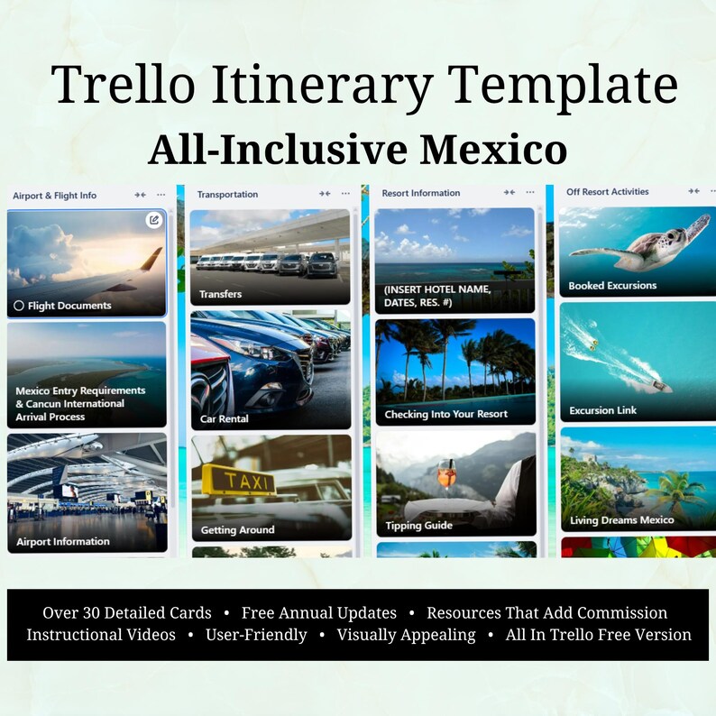 Mexico Travel Itinerary Trello Template for Travel Agents (digital ...