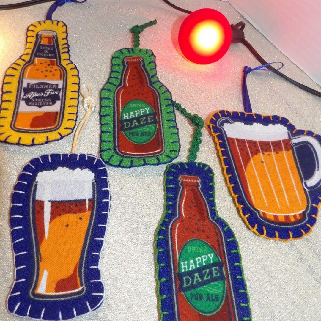 Set of 5 Handmade Felt BEER Ornaments / Beer Bottle, Pitchers, Glasses ...