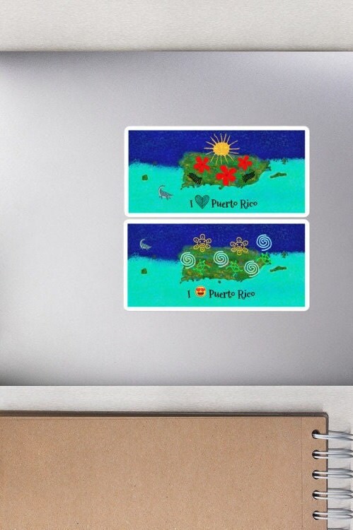 Vinil Sticker Set of Two, Puerto Rico Island Map Drawing Bubble-free ...