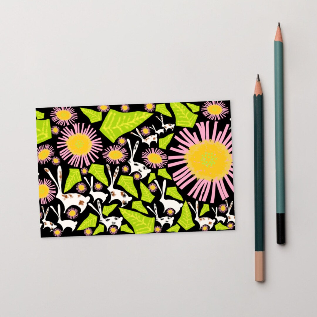 Postcard Bunnies and Flowers Bespoke Drawing - Etsy