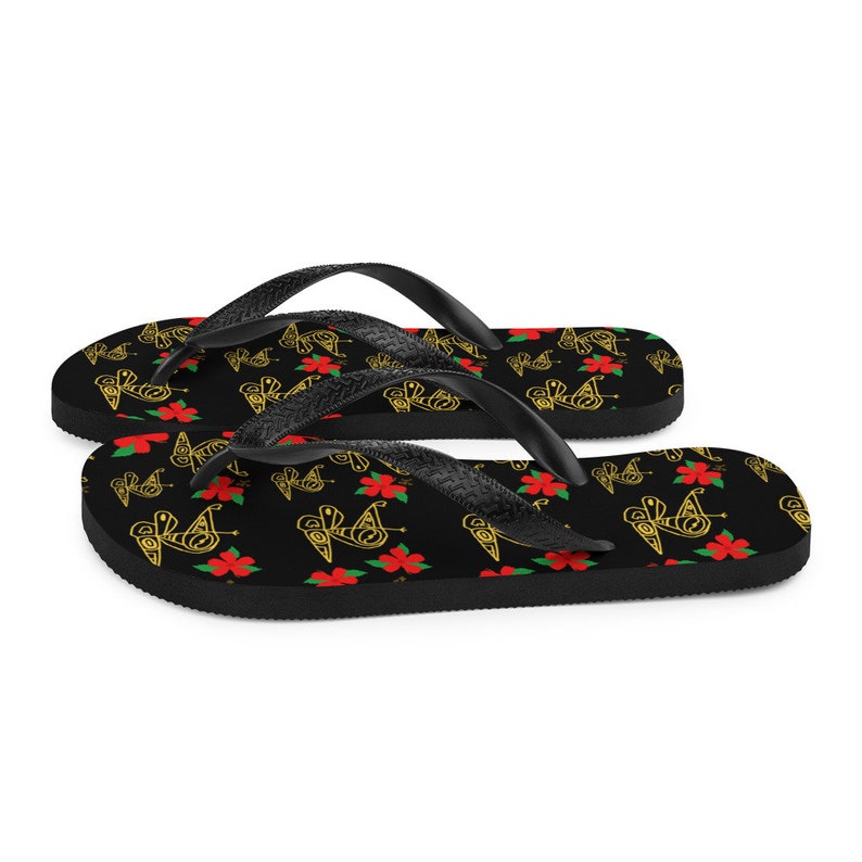 Taíno Art – Puerto Rican Chancletas With Coquí, Amapola & Bird Design ...