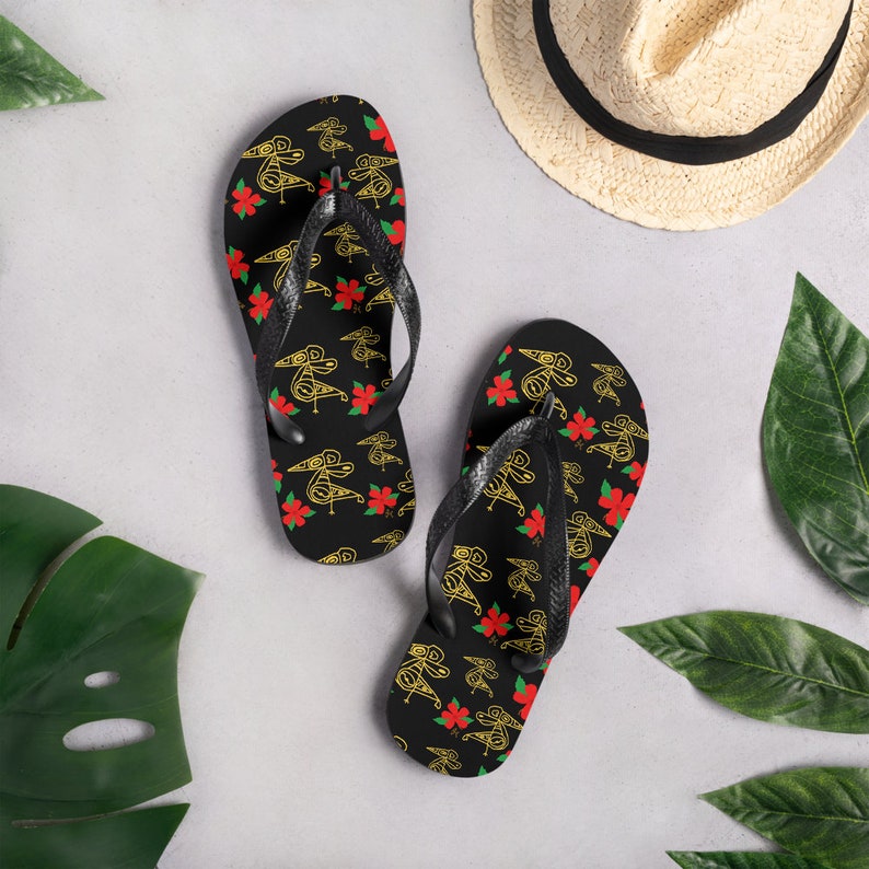 Taíno Art – Puerto Rican Chancletas With Coquí, Amapola & Bird Design ...