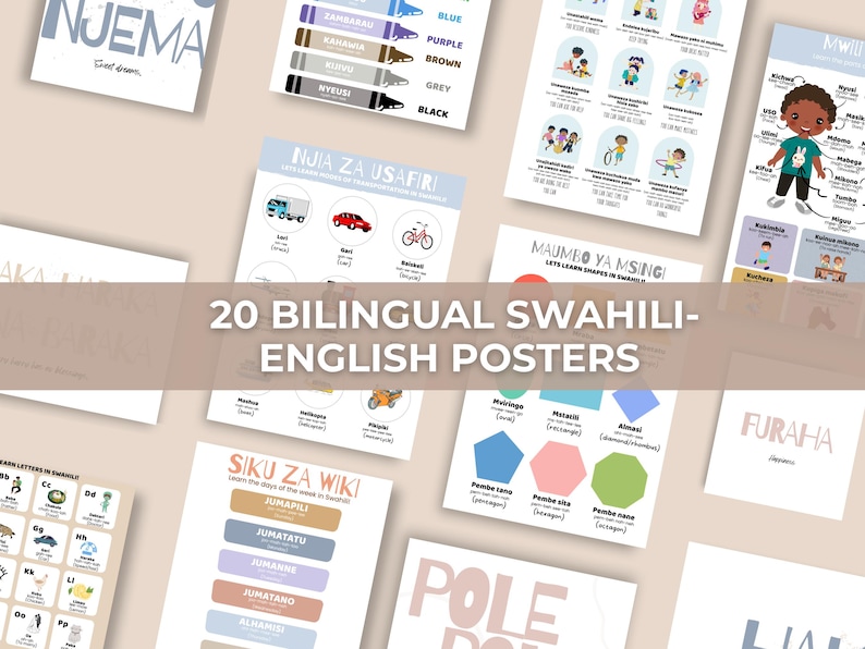 Swahili English Kids Posters | Bilingual Abcs, Numbers, Shapes (digital ...