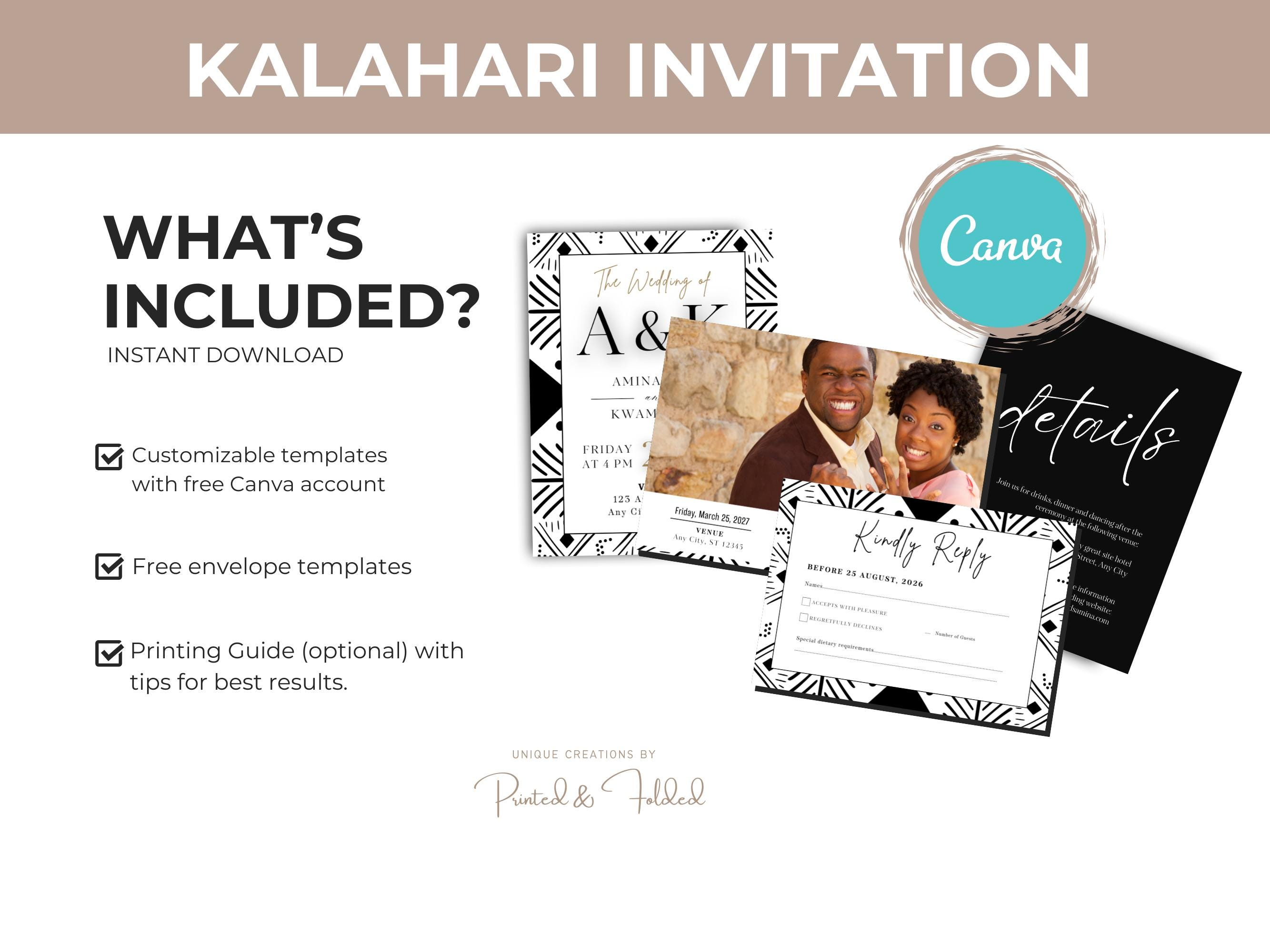 Kalahari Wedding Invitation Suite – African Pattern Invite, RSVP Card ...