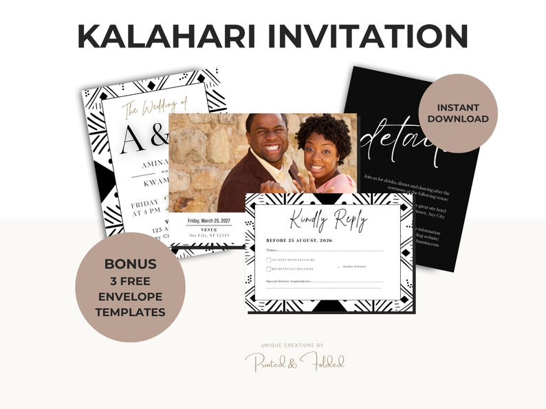 Kalahari Wedding Invitation Suite – African Pattern Invite, RSVP Card ...