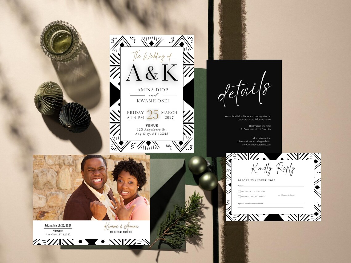 Kalahari Wedding Invitation Suite – African Pattern Invite, RSVP Card ...
