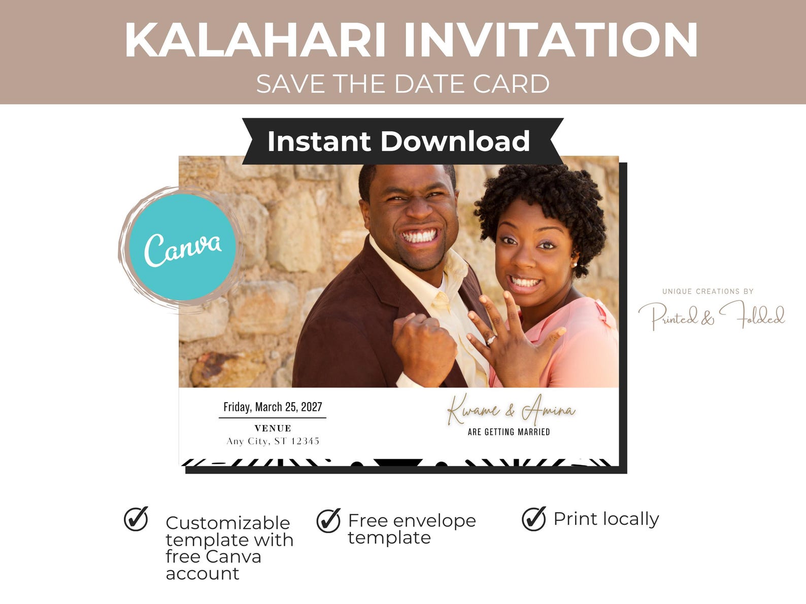 Kalahari Wedding Invitation Suite – African Pattern Invite, RSVP Card ...