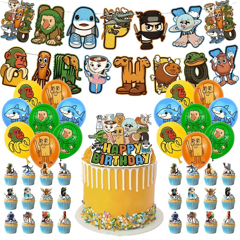 Italian Brainrot Birthday Party Supplies Set Cake Topper Balloon Banner ...