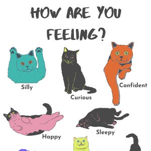 Kitties Feeling Chart PDF - Nursery Cat Wall Art, Toddlers Emotion ...