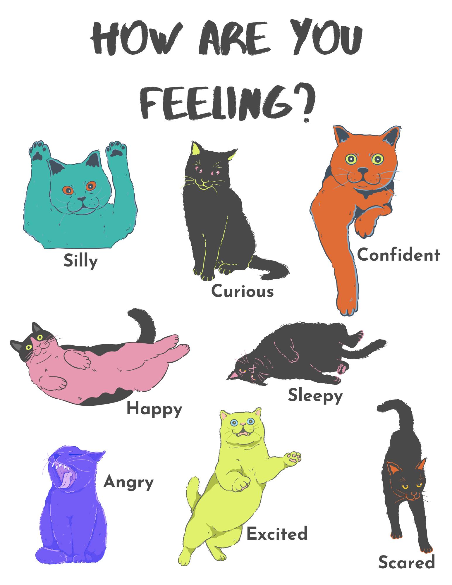 Kitties Feeling Chart PDF - Nursery Cat Wall Art, Toddlers Emotion ...