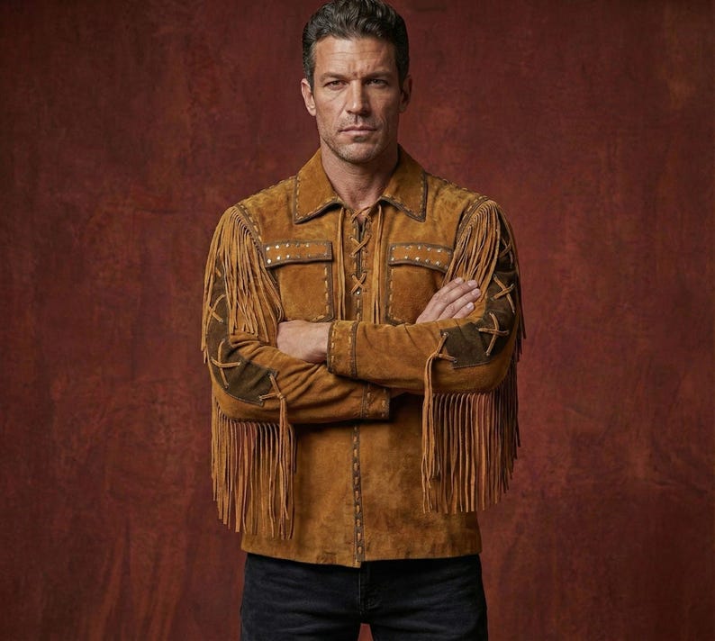 Handmade Suede Fringe Cowboy Shirt | Western Tan Leather Jacket - Etsy