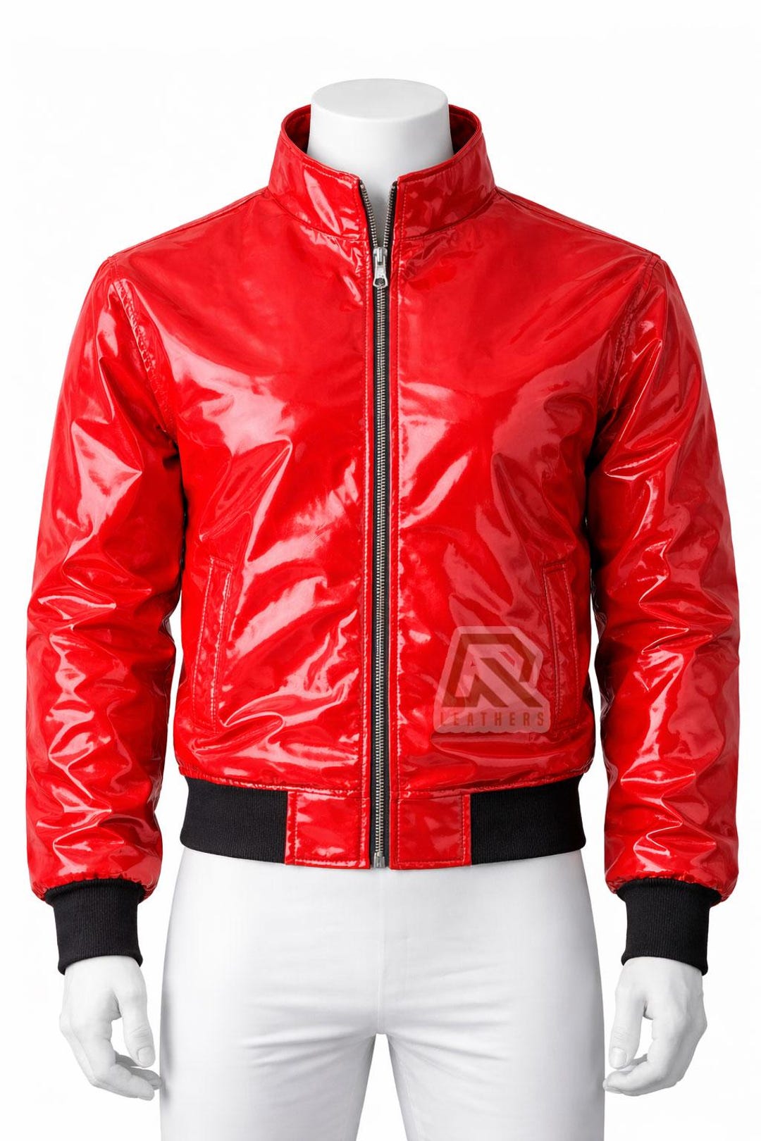 Men's Glossy PVC Bomber Jacket PVC Vinyl Jacket Glossy Bright Red ...