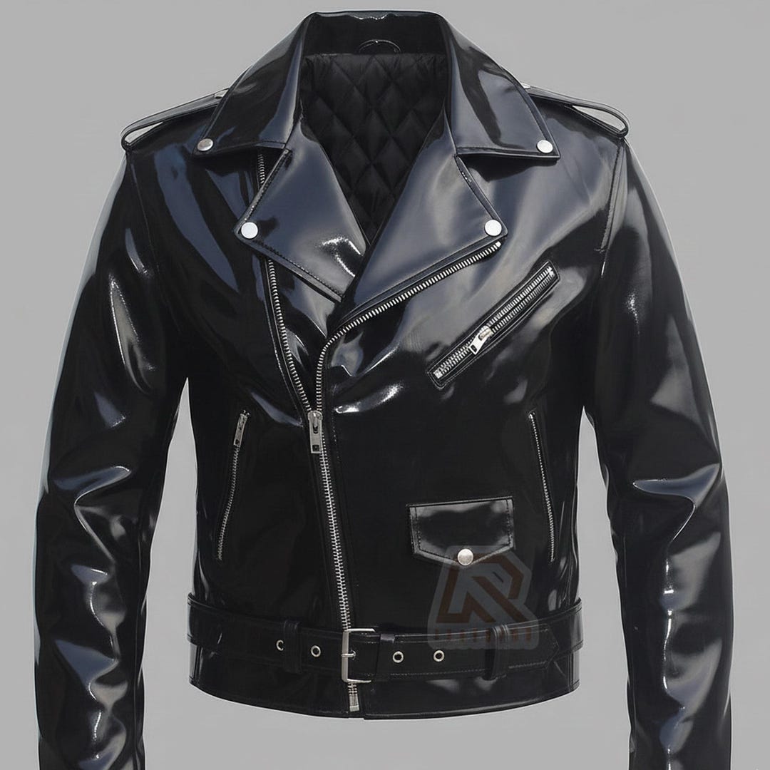 PVC Vinyle Jacket Glossy Black Motorcycle Jacket WET Look Vinyl PVC ...