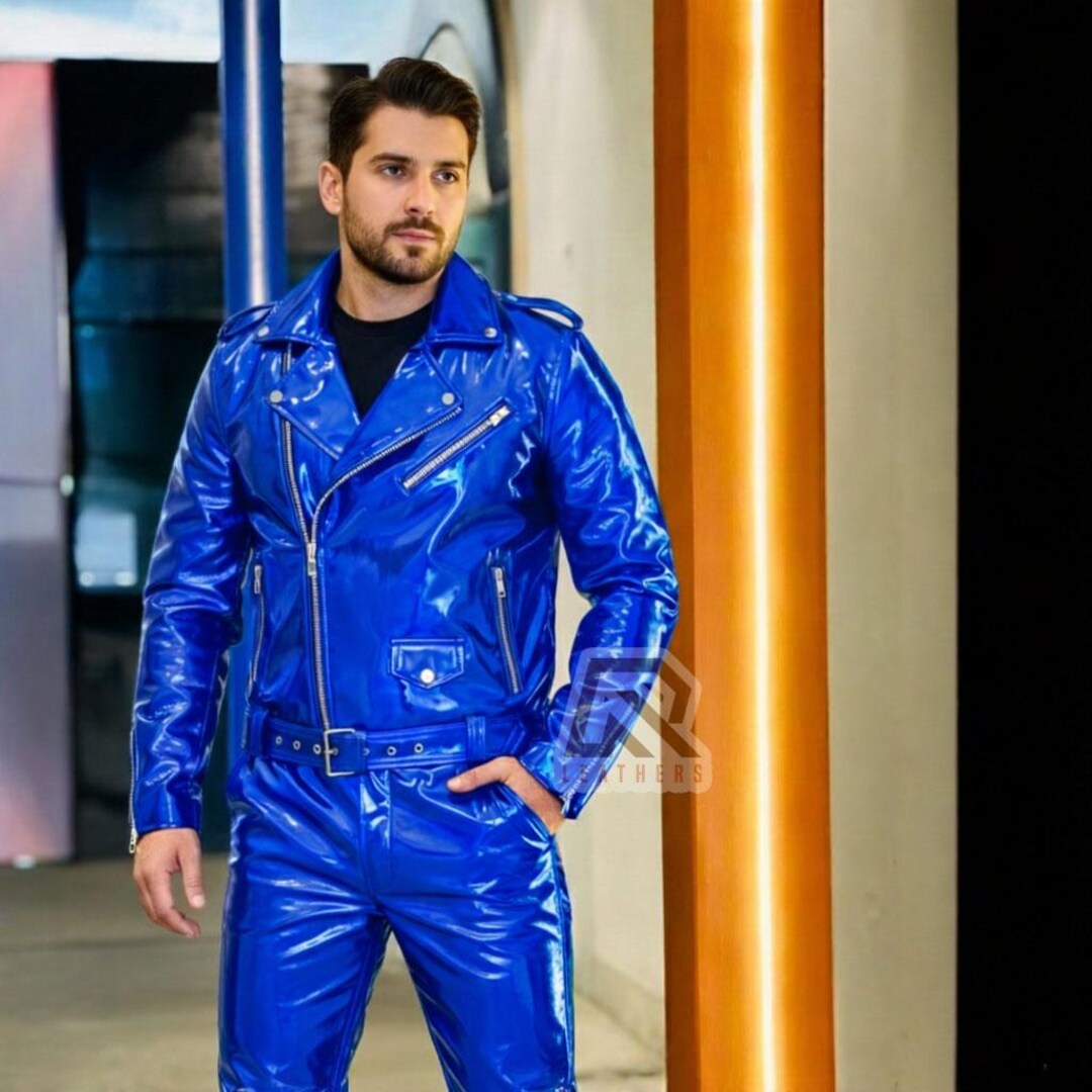 PVC Vinyle Jacket and Pant Glossy Black Motorcycle Suit WET Look Vinyl ...
