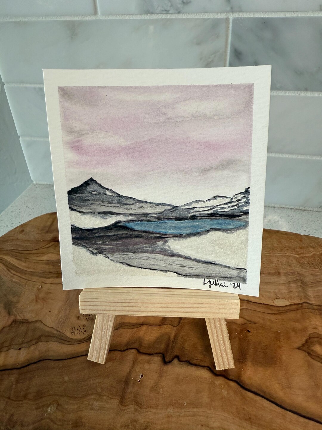 Mini Watercolor – Original – Mountain View - Painting - Snowy Landscape ...