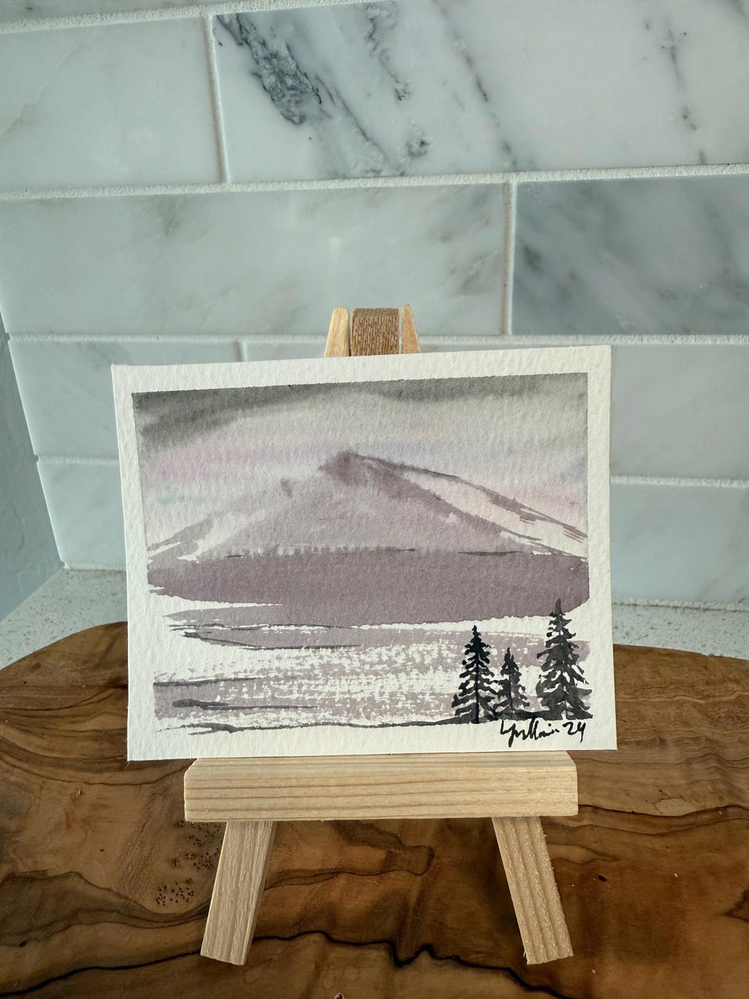 Mini Watercolor – Original – Mountain View - Painting - Muted Colors - Etsy