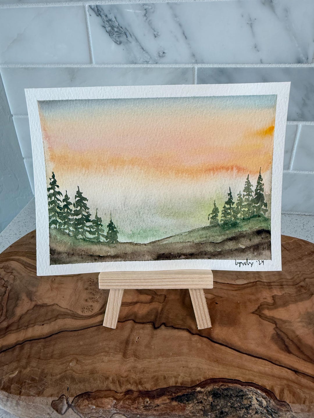 Mini Watercolor – Original – Landscape - Painting - Sunset - Trees - Etsy