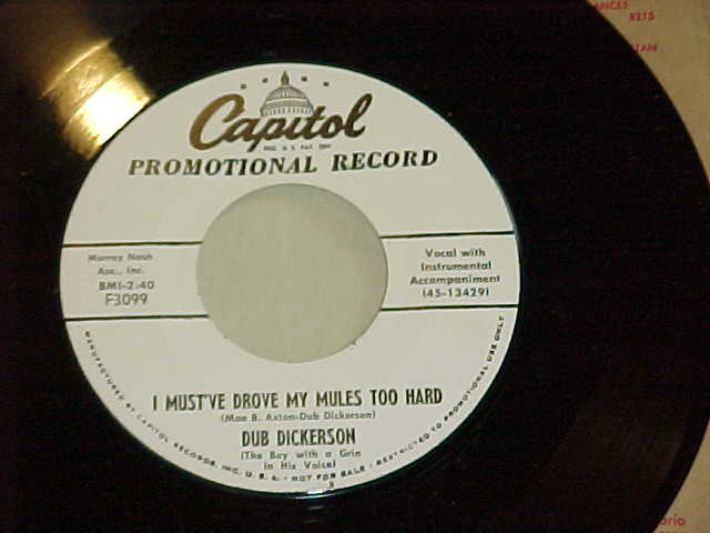 Dub Dickerson 45 Vinyl Record I Must've Drove My Mules | Etsy