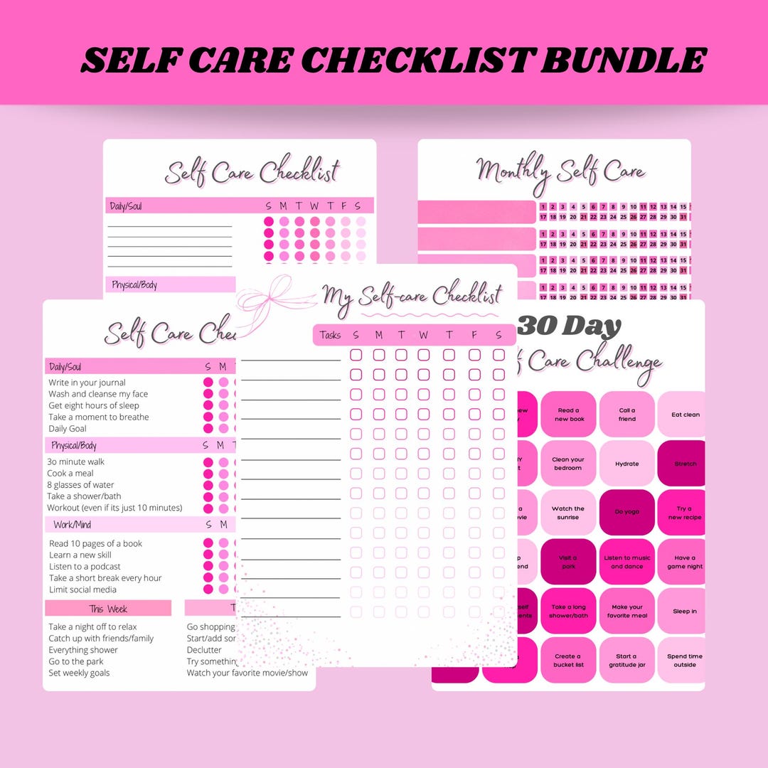 Self Care Checklist Bundle | Printable Self Care Planner, 30 Day ...