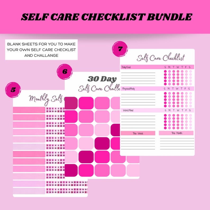 Self Care Checklist Bundle | Printable Self Care Planner, 30 Day ...