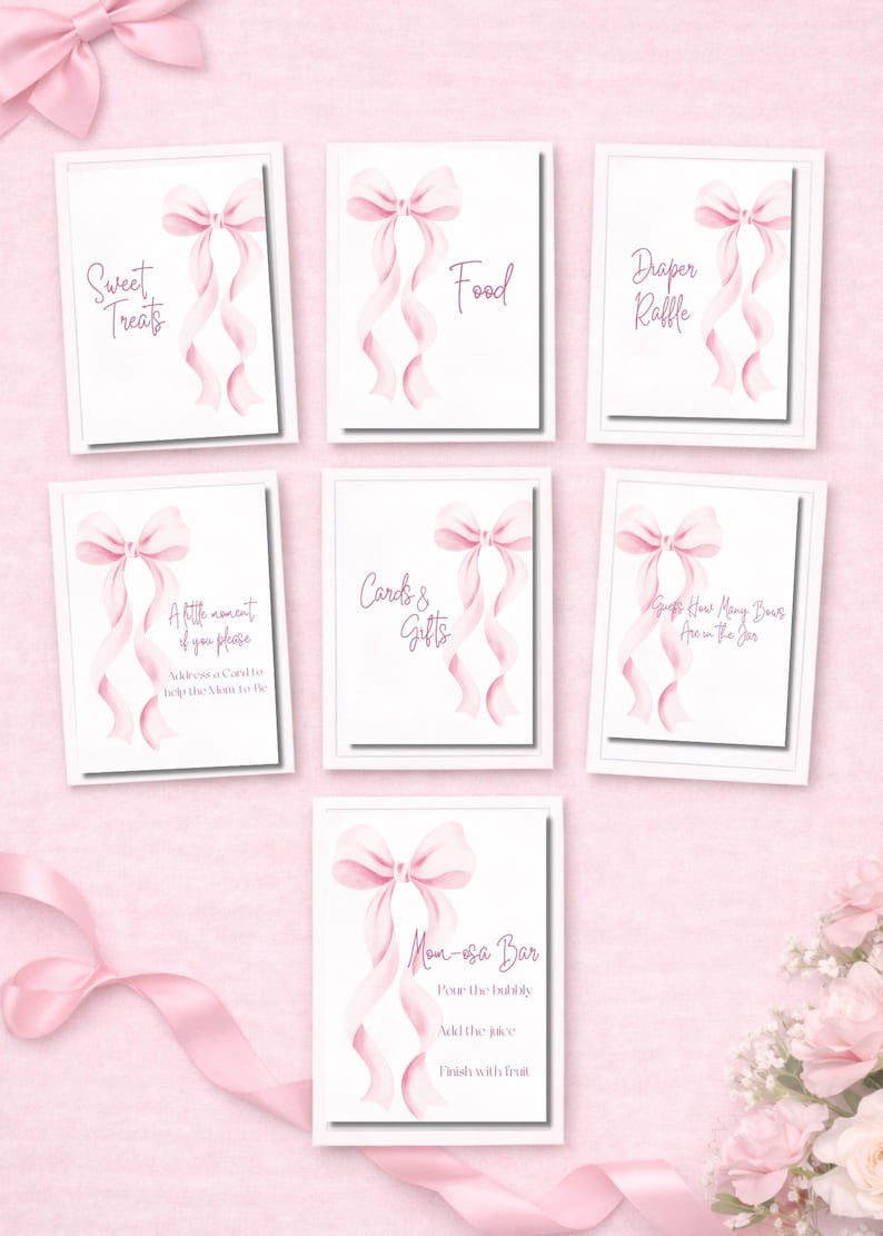 Pink Bow Baby Shower Games & Signs Bundle | Printable Signs and ...