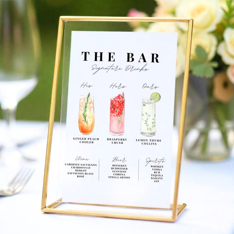 Signature Cocktail Sign, Signature Drink Sign, Bar Menu, Wedding Drink ...