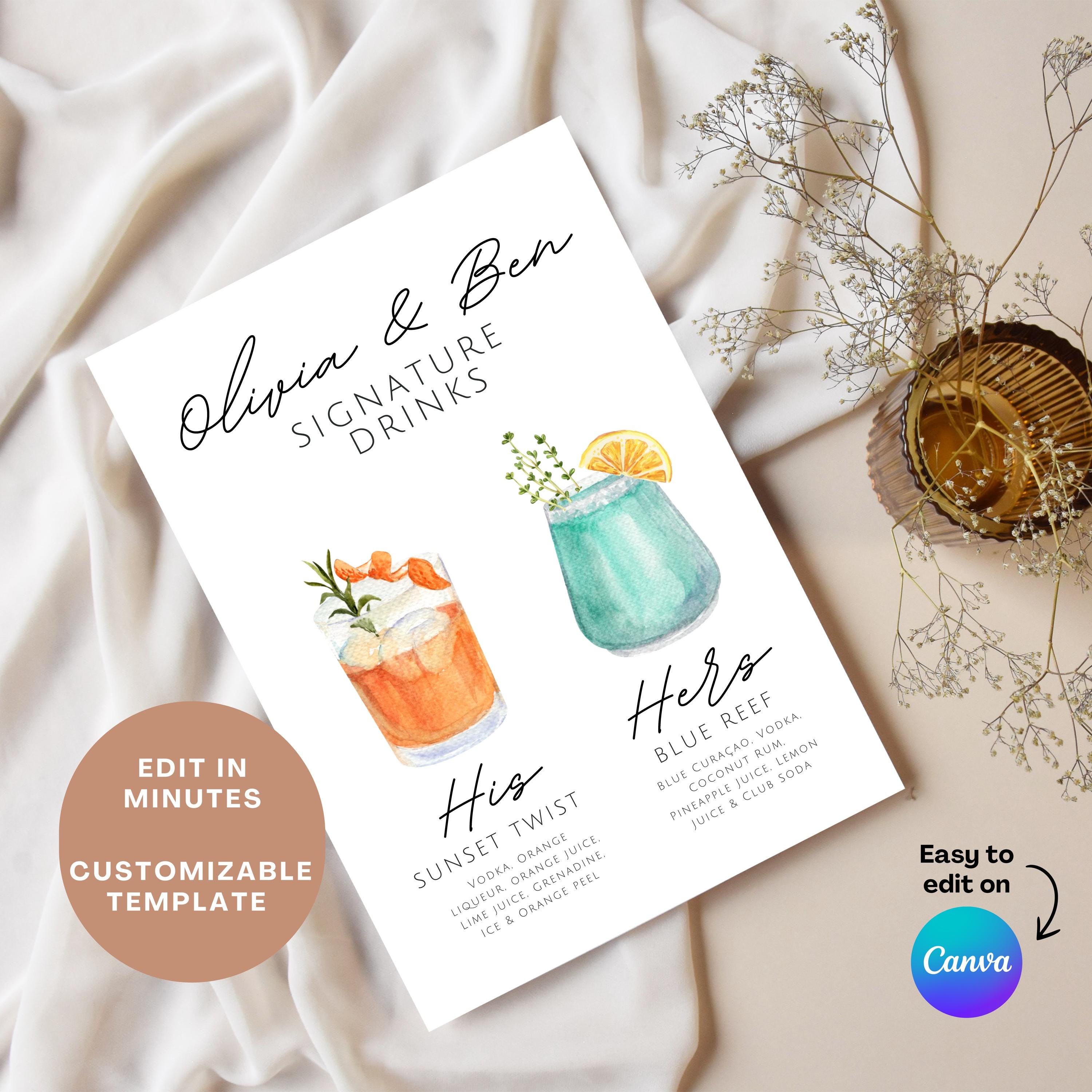 Bar Menu Template, Signature Drink Sign, Modern Editable Drink Menu ...