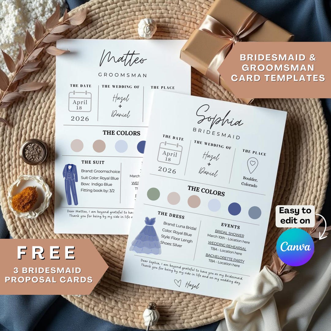 Bridesmaid Proposal Card Template, Editable Bridesmaid Info Card ...