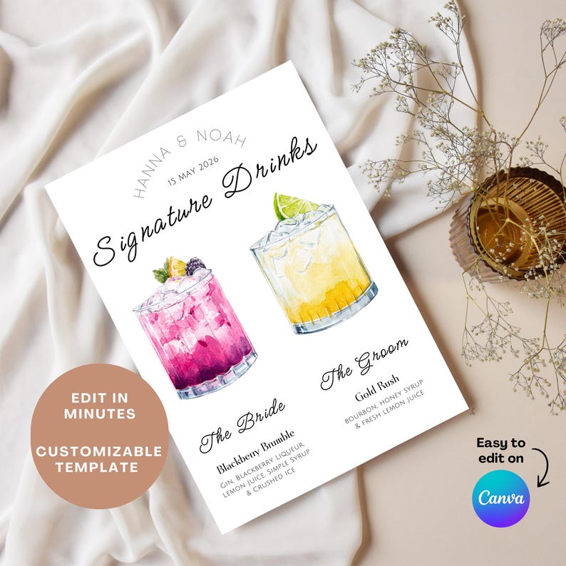 Bar Menu Template, Signature Drink Sign, Modern Editable Drink Menu ...