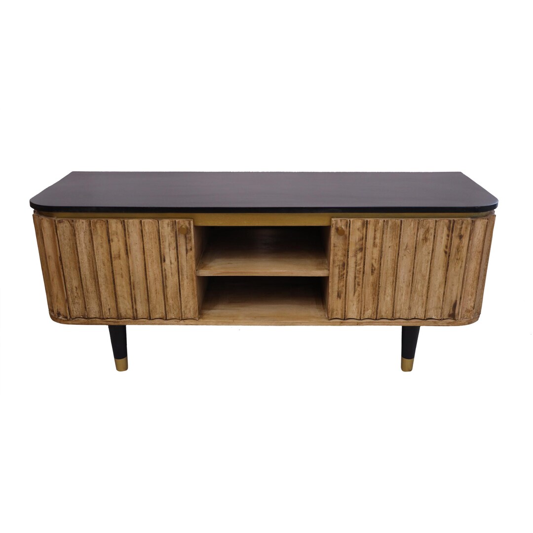 Flute Curved Media TV Cabinet, Mid-century Modern Wooden Media Unit, TV ...