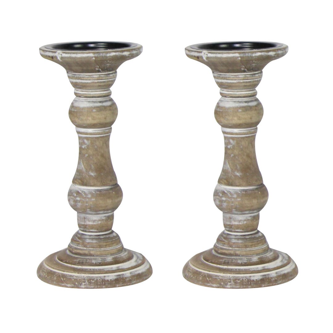 White Distressed Finish Candle Holder, Candle Holder Wood, Candlesticks ...