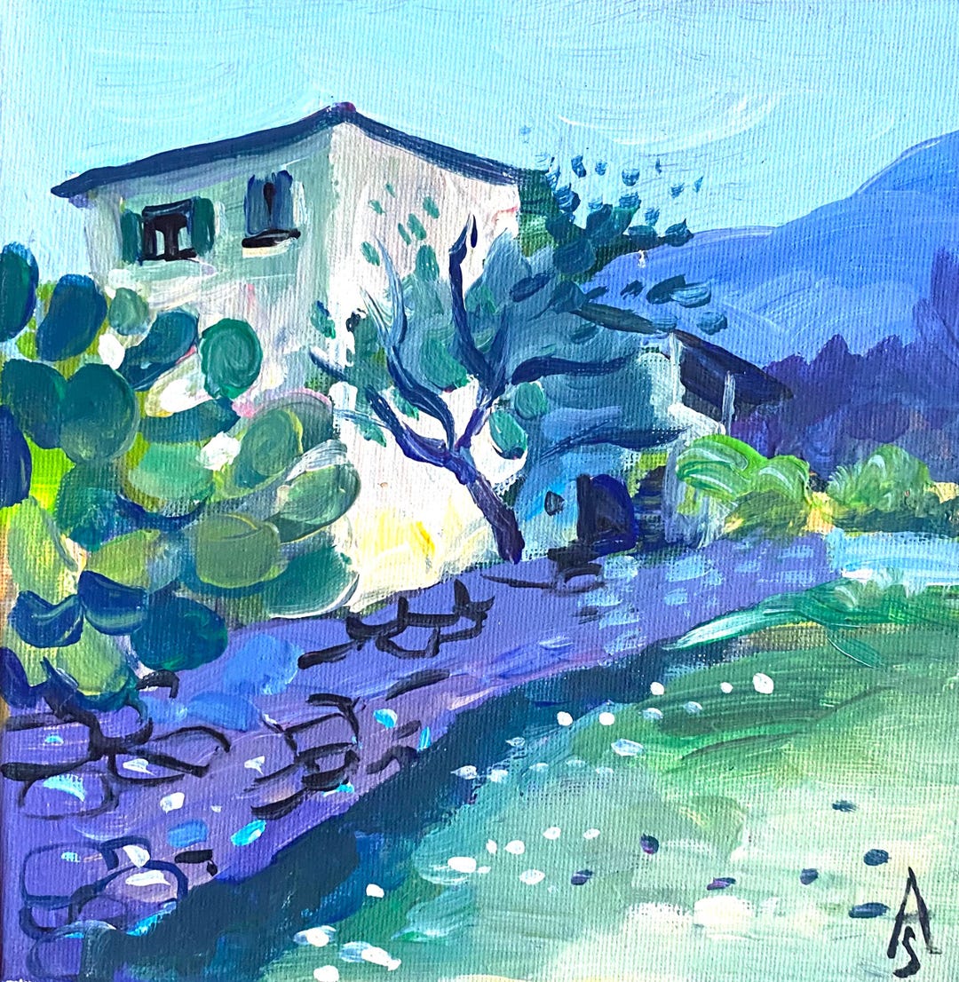 Mediterranean House Acrylic Painting • Impressionist Landscape Art ...