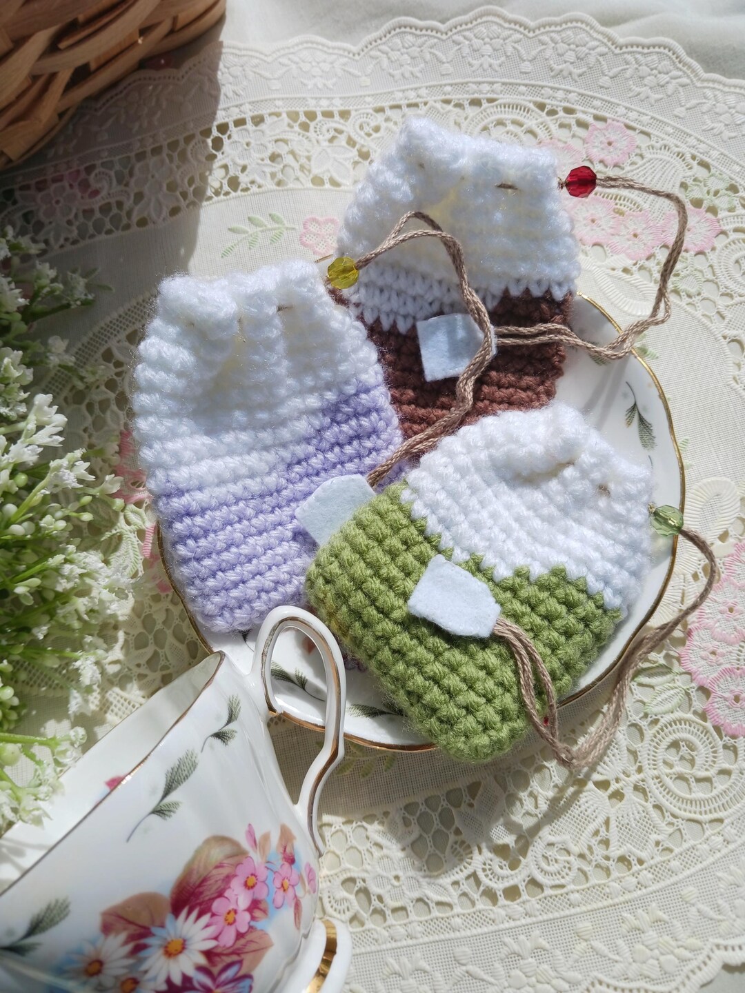 Crochet Tea Bag Drawstring Pouch | Trinket Cozy | Sachet - Etsy