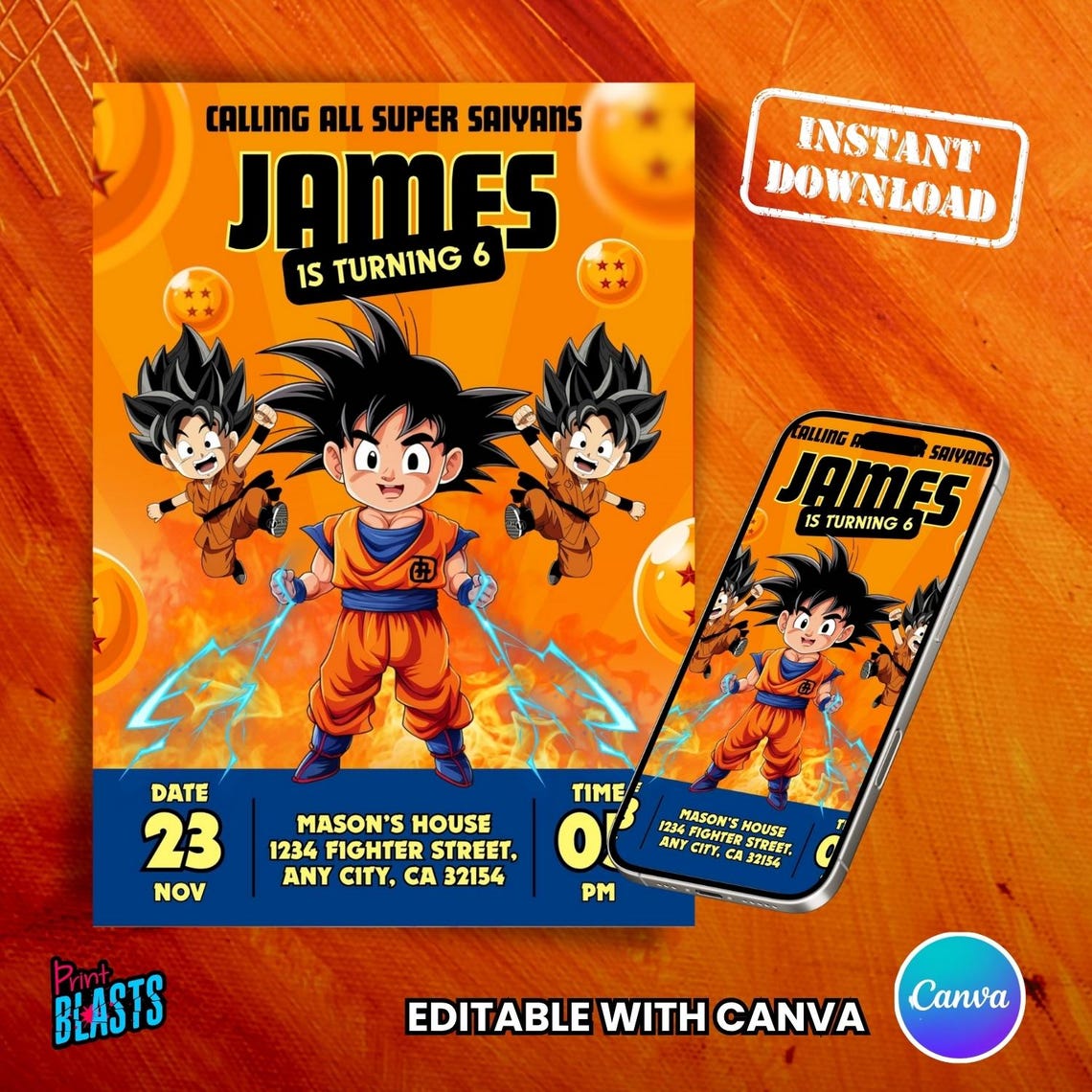 Dragon Ball Z Birthday Invitation, Goku Anime Party (canva Invite) - Etsy