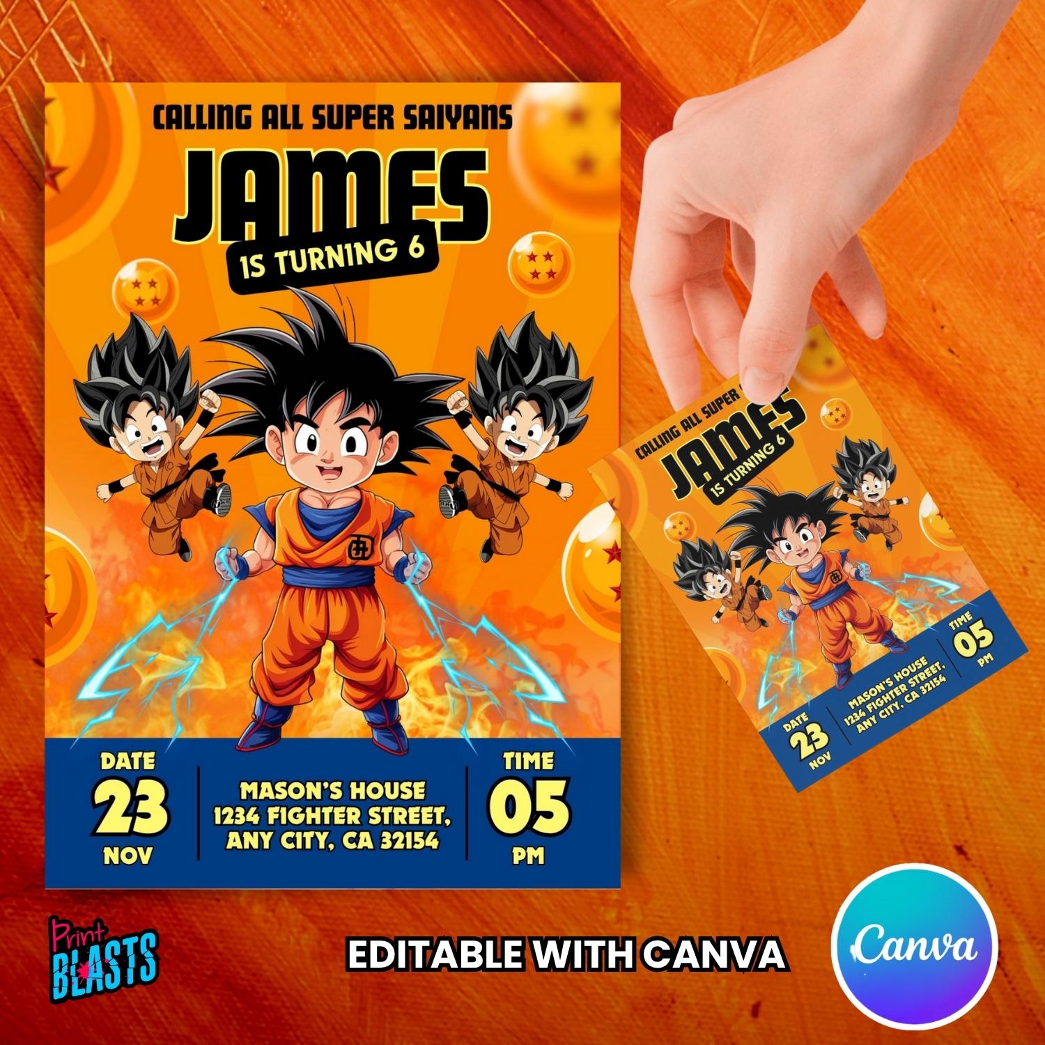 Dragon Ball Z Birthday Invitation, Goku Anime Party (canva Invite) - Etsy