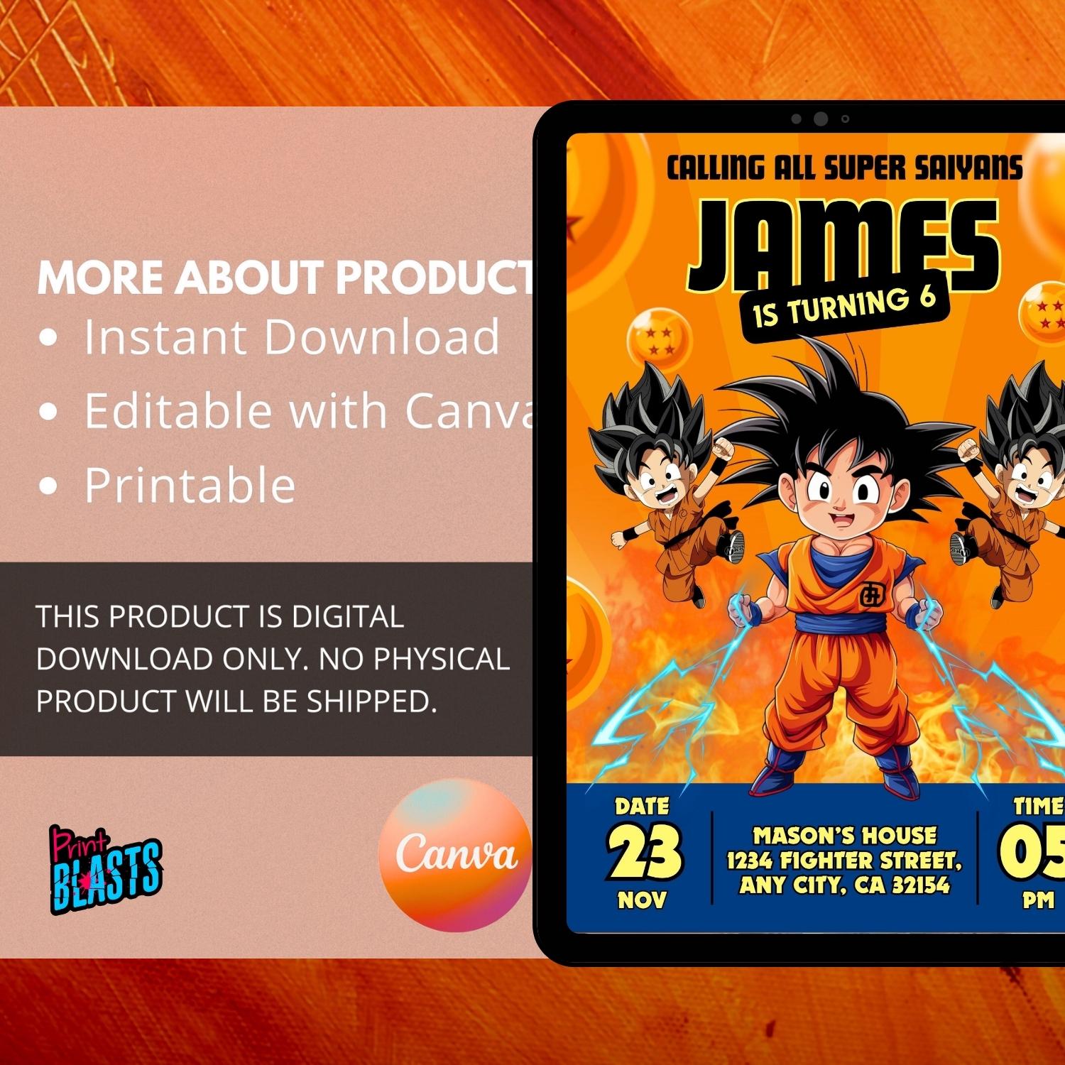 Dragon Ball Z Birthday Invitation, Goku Anime Party (canva Invite) - Etsy