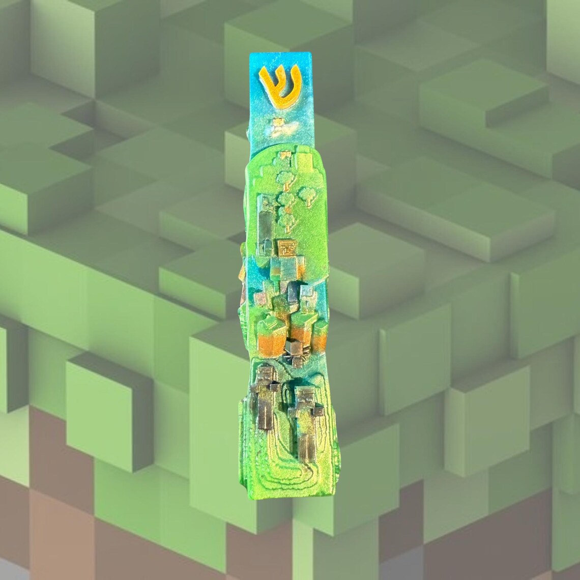 Minecraft Inspired Mezuzah Cover – Handmade Resin Judaica Case, Jewish ...